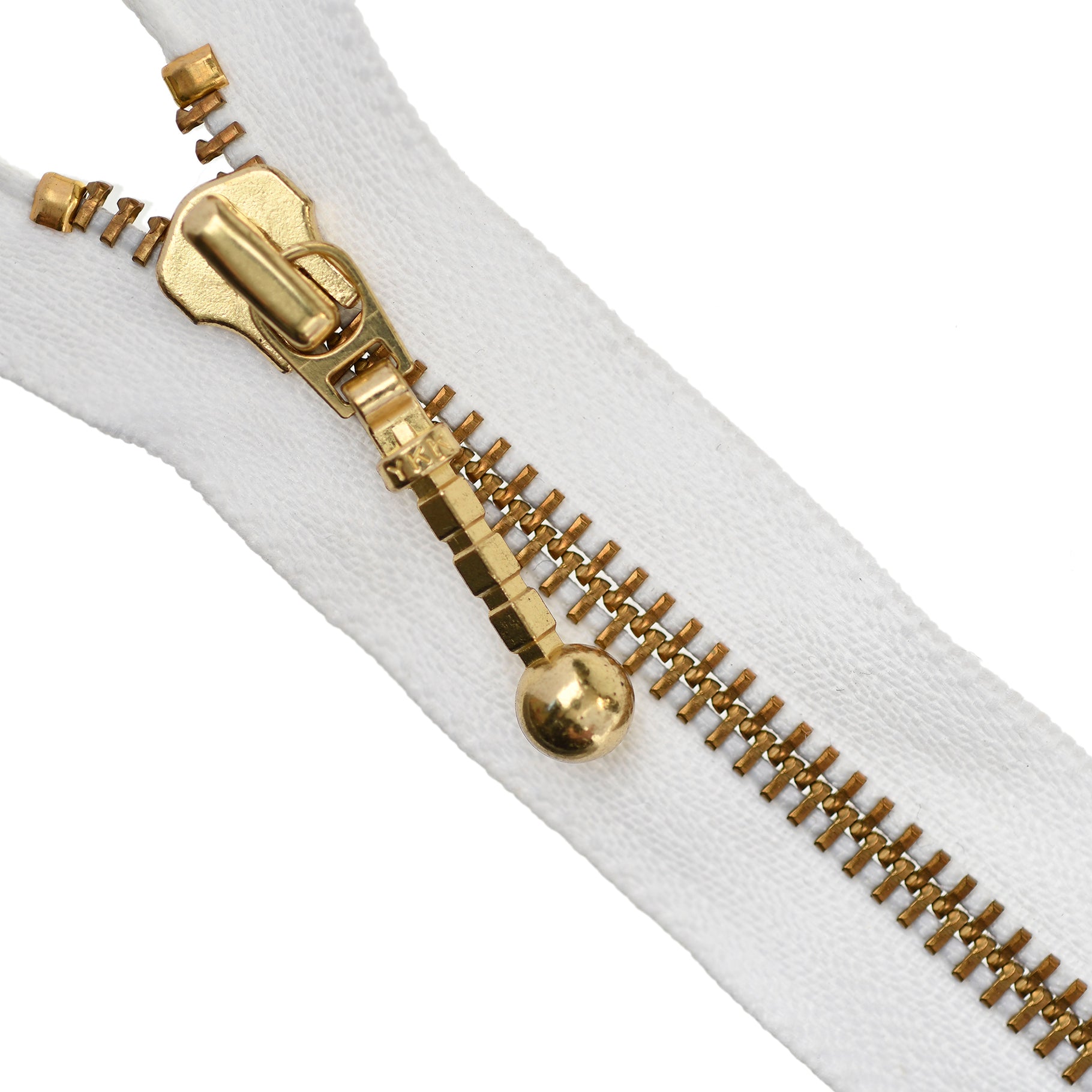 YKK METAL CLOSED-END ZIP NO.5 GOLD PENDULUM-PULL COL 501 WHITE ...